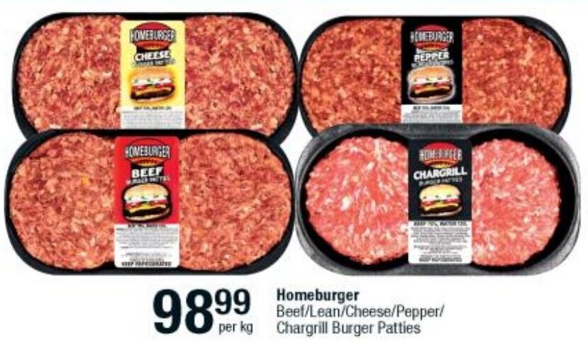 Homeburger Beef/Lean/Cheese/Pepper/ Chargrill Burger Patties offer at ...