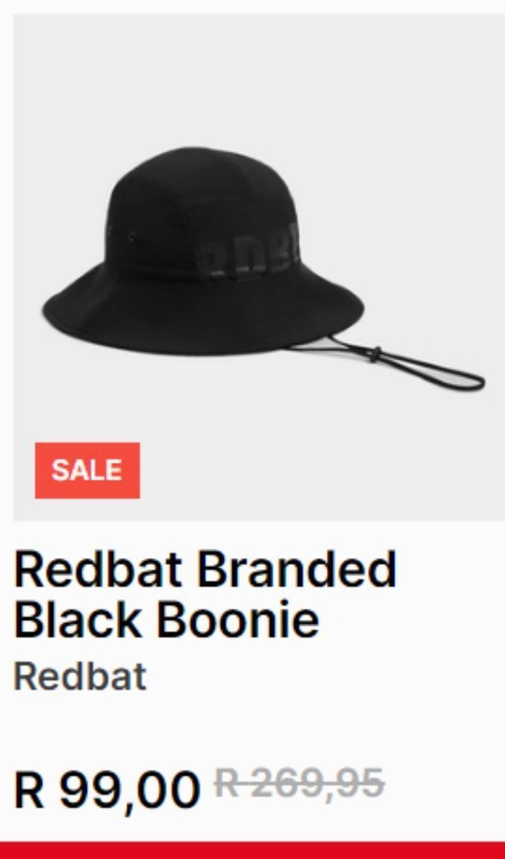 Redbat branded black boonie offer at Sportscene