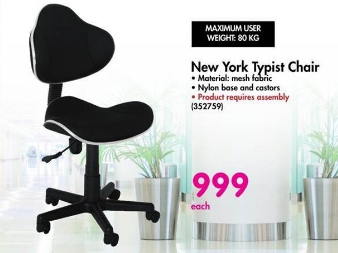 New York Typist Chair offer at Makro