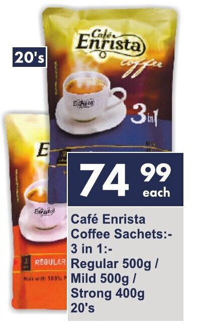 Café Enrista Coffee Sachets:-3 in 1:- Regular 500g/ Mace with 100% ...