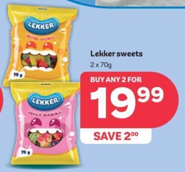 Lekker sweets 2x70g offer at PEP