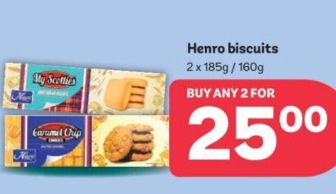 Henro biscuits 2 x 185g/160g offer at PEP