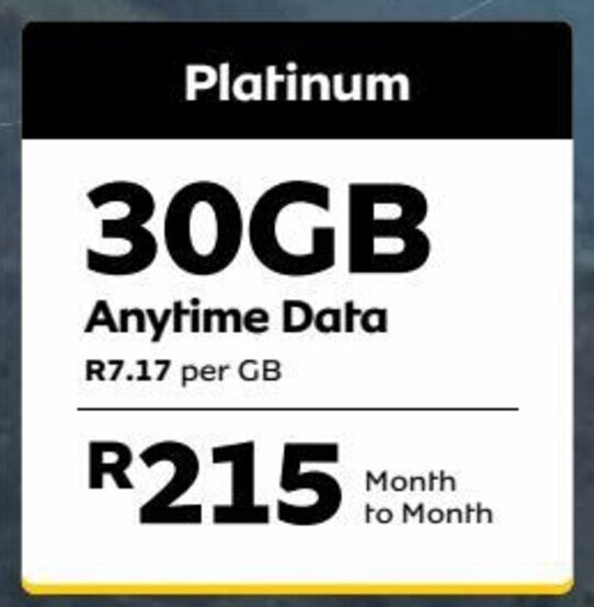 MTN Mobile Internet SIM-only plan Platinum 30GB offer at MTN
