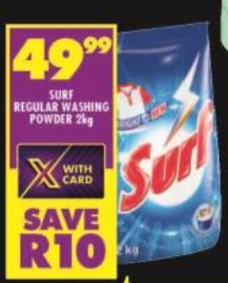 SURF REGULAR WASHING POWDER 2kg offer at Shoprite