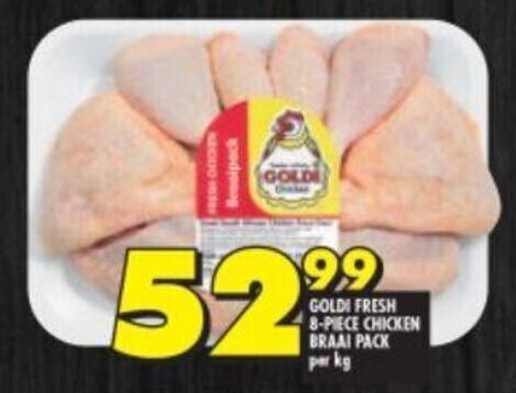 GOLDI FRESH 8-PIECE CHICKEN BRAAI PACK per kg offer at Shoprite