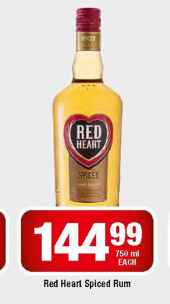 Red Heart Spiced Rum 750ml each offer at OK Liquor