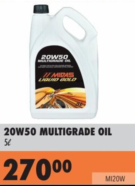 20W50 MULTIGRADE OIL 5L offer at Midas
