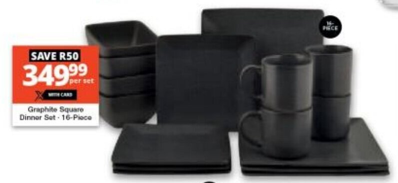 Graphite Square Dinner Set 16-Piece offer at Checkers
