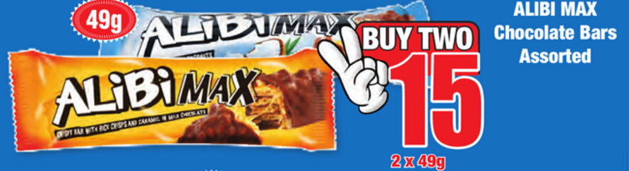 Alibi Max Chocolate Bars 2x49g offer at Boxer Superstores