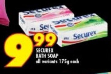 SECUREX BATH SOAP all variants 175g each offer at Shoprite