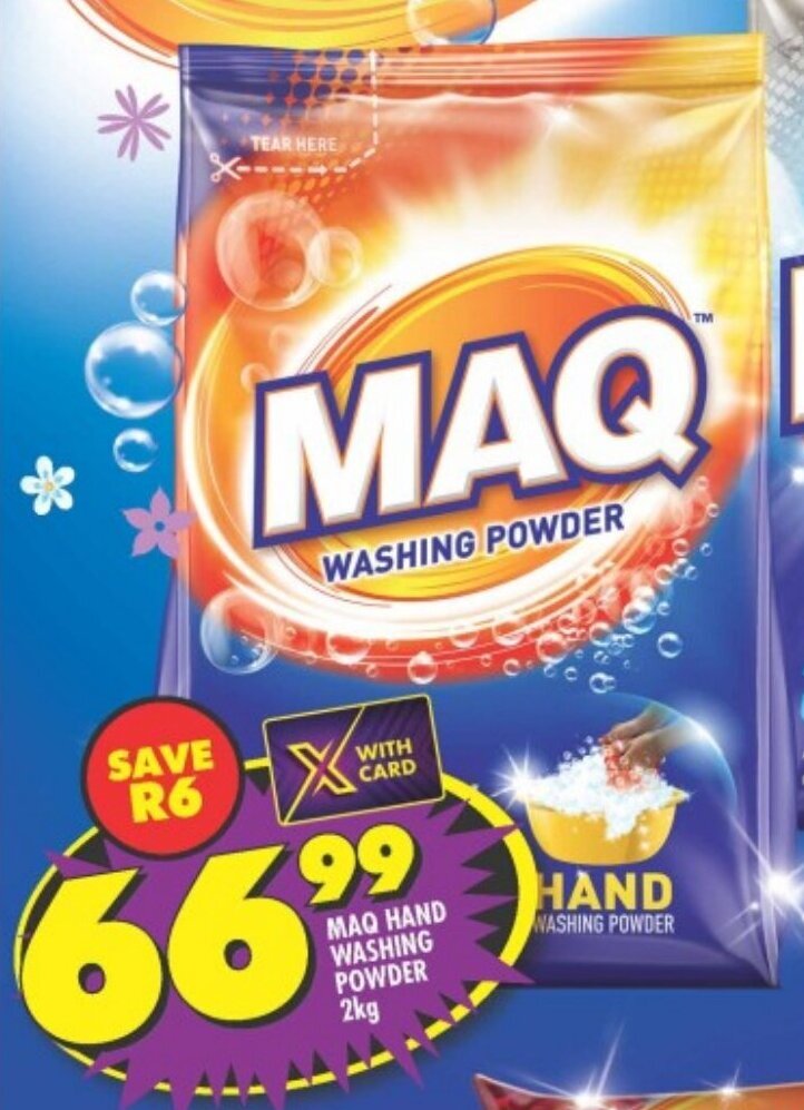 MAQ HAND WASHING POWDER 2kg offer at Shoprite