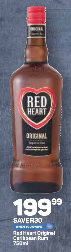 Red Heart Original Caribbean Rum 750ml offer at Pick n Pay