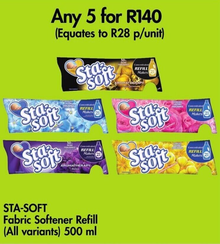 STA-SOFT Fabric Softener Refill (All variants) 500 ml offer at Makro