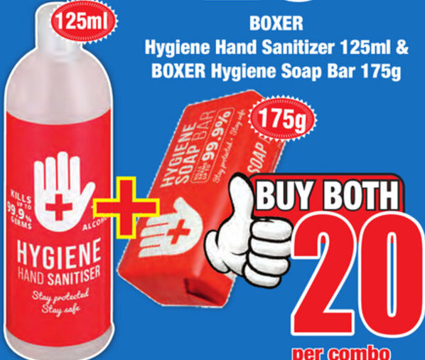 Boxer Hygiene Hand Sanitizer 125ml & Boxer Hygiene Soap Bar 175g offer ...