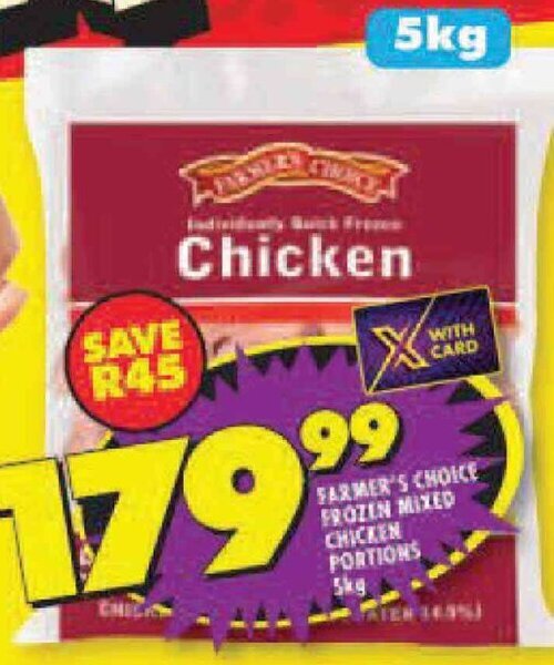 FARMER'S CHOICE FROZEN MIXED CHICKEN PORTIONS 5kg offer at Shoprite