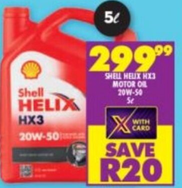 SHELL HELIX HX3 MOTOR OIL 20W-50 offer at Shoprite