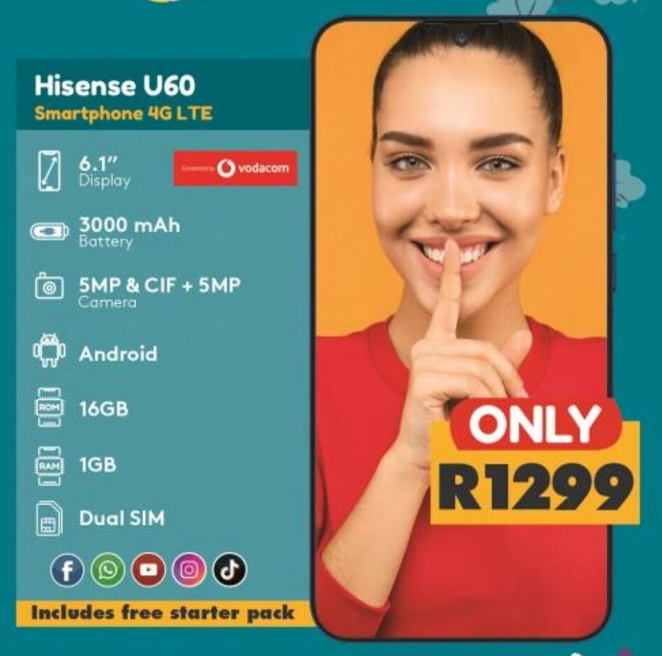 Hisense U60 Smartphone 4G LTE offer at Shoprite