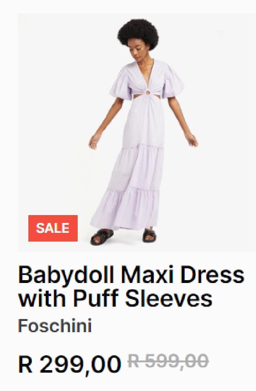 Babydoll maxi dress with puff sleeves offer at Foschini