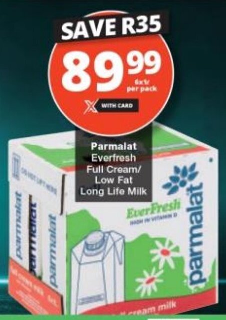 Parmalat Everfresh Full Cream/ Low Fat Long Life Milk offer at Checkers