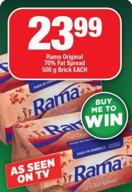 Rama Original 70% Fat Spread 500 g Brick EACH offer at OK MiniMark