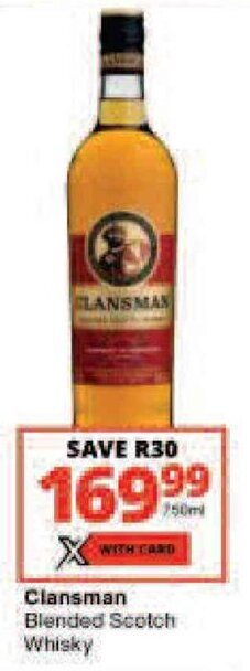 Clansman Blended Scotch Whisky offer at Checkers