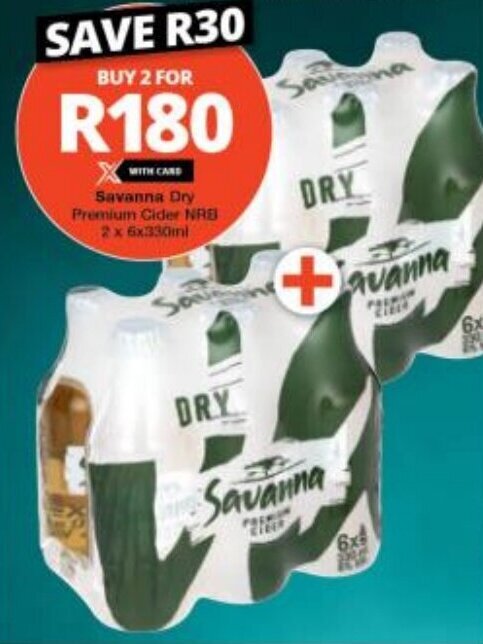 Savanna Dry Premium Cider NRB 2x6x330ml offer at Checkers