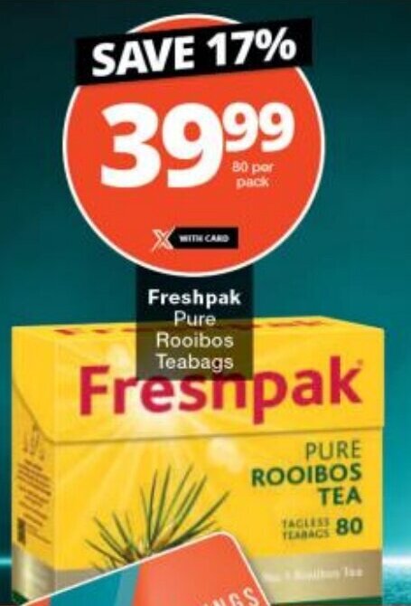Freshpak Pure Rooibos Teabags offer at Checkers