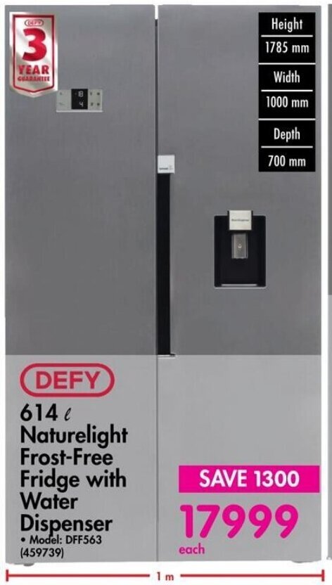 DEFY 614 L Naturelight Frost-Free Fridge with Water Dispenser offer at ...