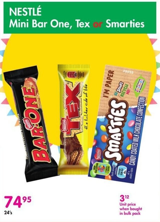NESTLÉ Mini Bar One, Tex or Smarties offer at Makro