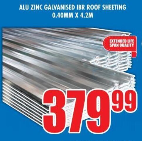 ALU ZINC GALVANISED IBR ROOF SHEETING 0.40MM X 4.2M offer at Boxer Build