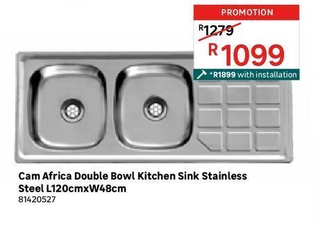 Cam africa double bowl kitchen sink stainless steel l120cmxw48cm offer ...