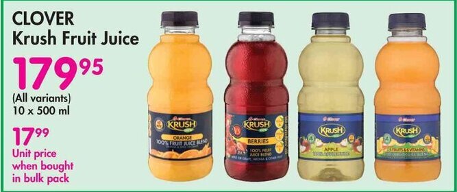 CLOVER Krush Fruit Juice offer at Makro