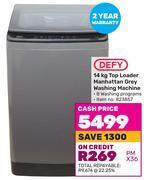 Defy 14kg top loader manhattan grey washing machine offer at Game