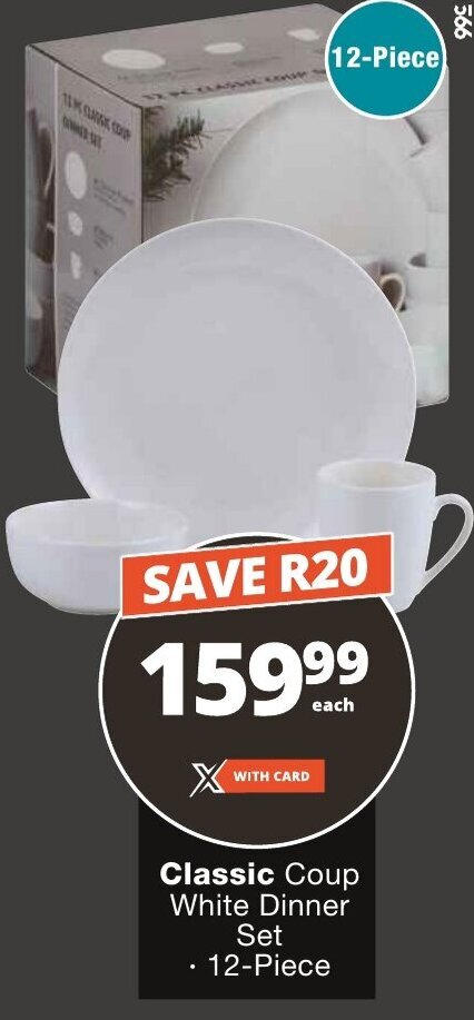 Classic Coup White Dinner Set 12-Piece offer at Checkers