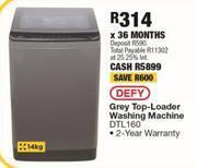 Defy 14kg grey top loader washing machine dtl 160 offer at OK Furniture