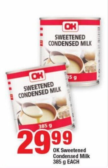 OK Sweetened Condensed Milk 385 g EACH offer at OK Grocer