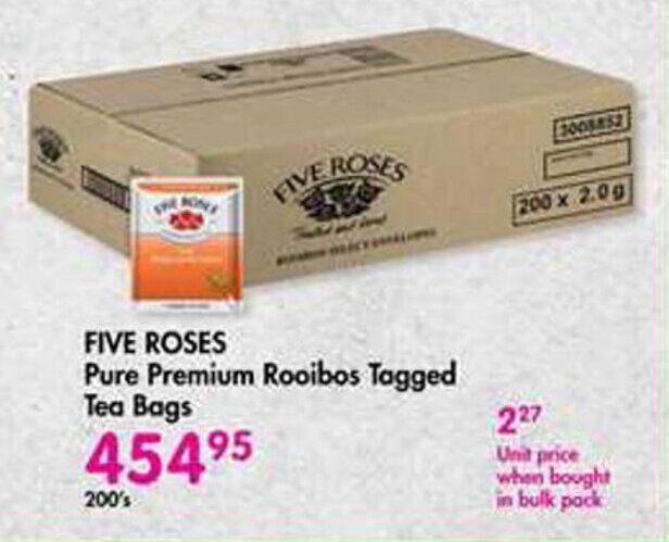 FIVE ROSES Pure Premium Rooibos Tagged Tea Bags 200's offer at Makro