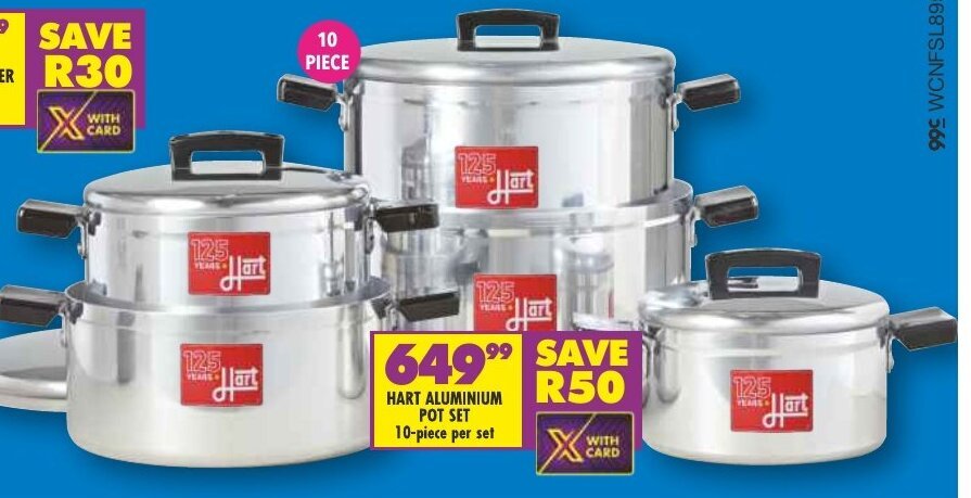 HART ALUMINIUM POT SET 10-piece per set offer at Shoprite