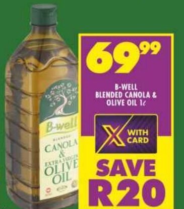 B-WELL BLENDED CANOLA & OLIVE OIL 1L offer at Shoprite