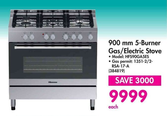 900 mm 5-Burner Gas/Electric Stove offer at Makro