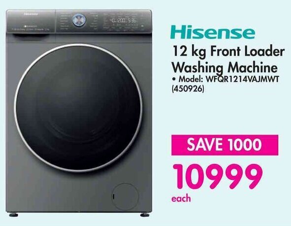 Hisense 12 kg Front Loader Washing Machine offer at Makro