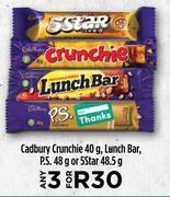 Cadbury crunchie 40g, lunch bar, p.s 48g or 5 star 48.5g-for 3 offer at ...