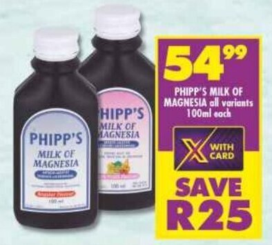 PHIPP'S MILK OF MAGNESIA all variants 100ml each offer at Shoprite