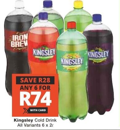 Kingsley Cold Drink All Variants 6 x 2L offer at Checkers