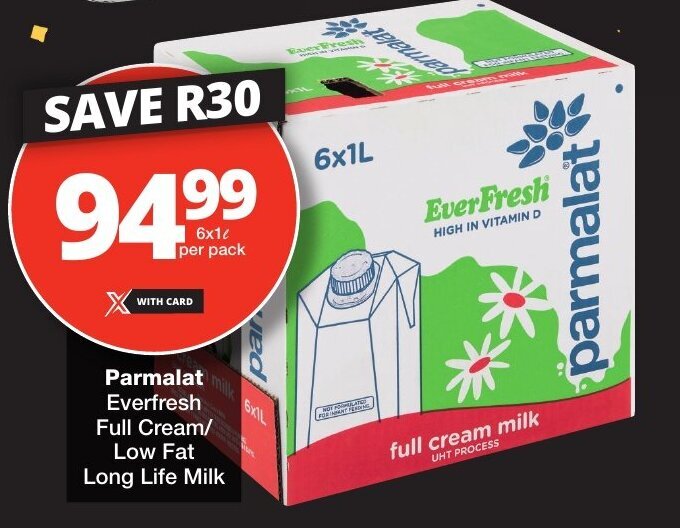 Parmalat Everfresh Full Cream/ Low Fat Long Life Milk offer at Checkers