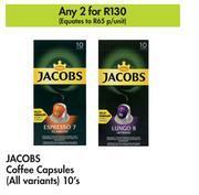 Jacobs coffee capsules (all variants)-for 2 x 10's offer at Makro