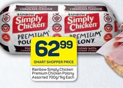 Rainbow Simply Chicken Premium Chicken Polony Assorted 700g/1kg Each ...