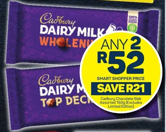 Cadbury Chocolate Slab Assorted 150g offer at Pick n Pay