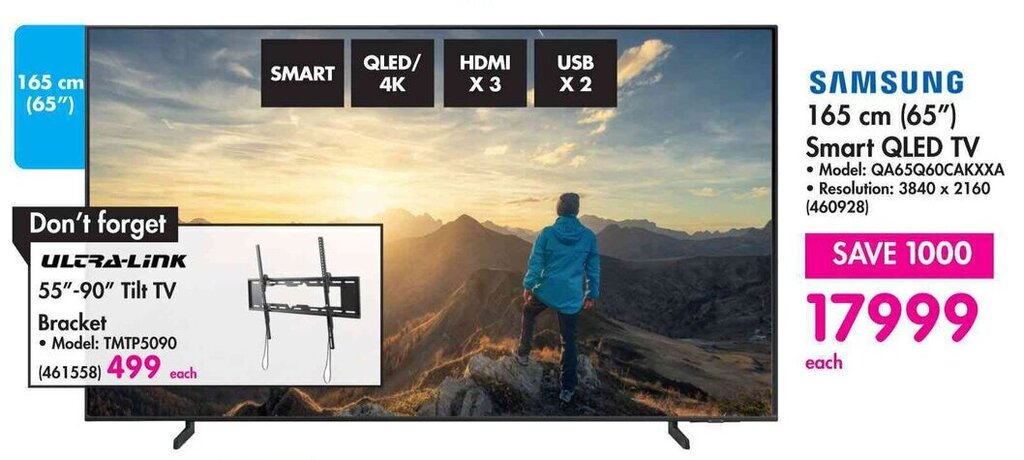 SAMSUNG 165 cm (65") Smart QLED TV offer at Makro