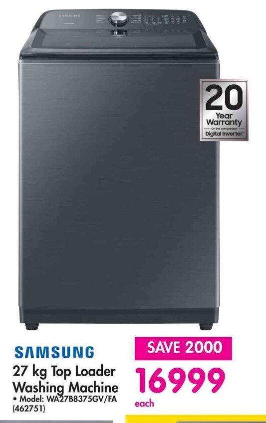 SAMSUNG 27kg Top Loader Washing Machine offer at Makro